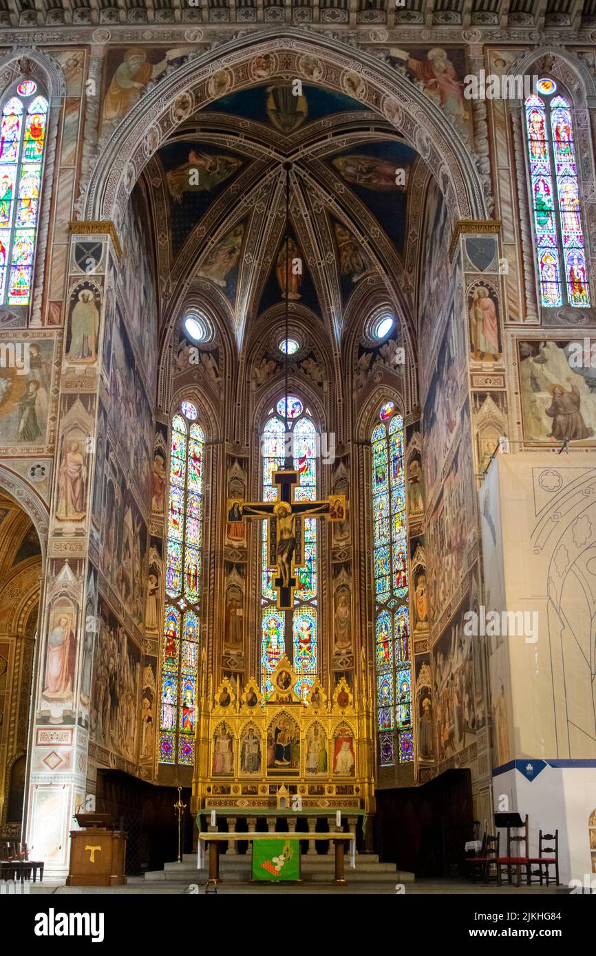 Gold decorated altar of the Santa Croce cathedral. Florence Stock Photo ...