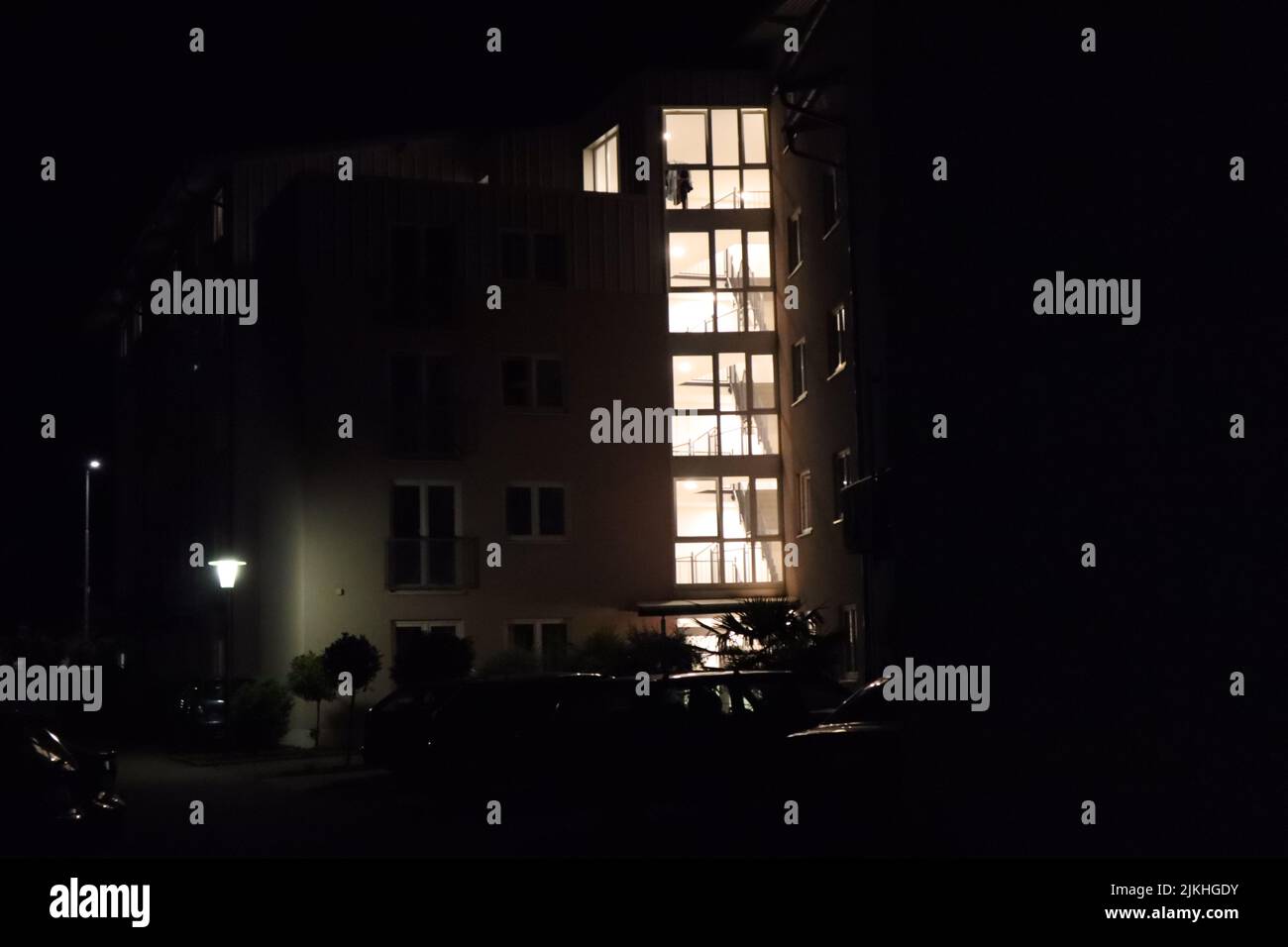 staircase with lights at night Stock Photo - Alamy
