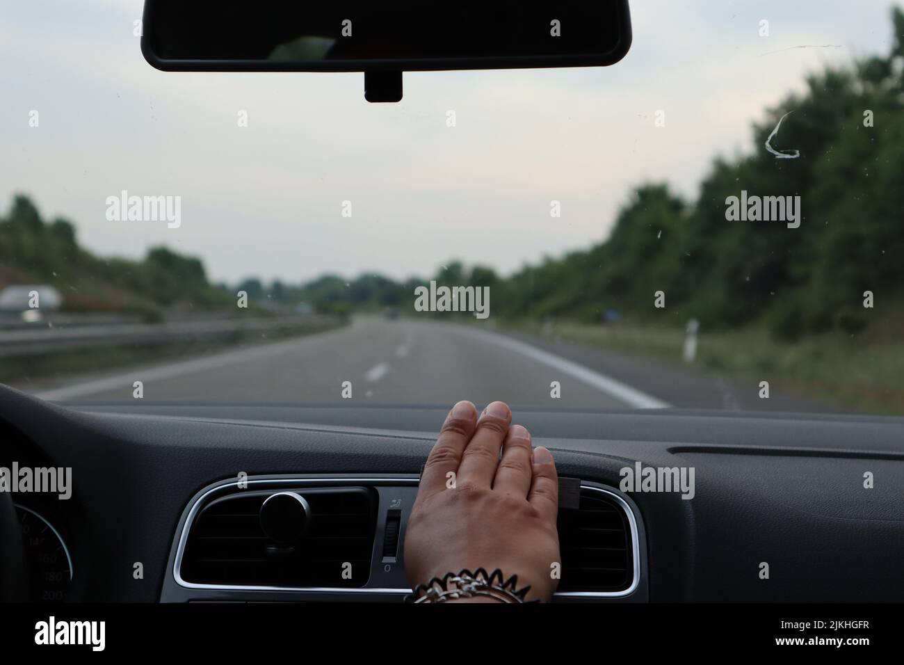 car interior while driving on the German autobahn Stock Photo - Alamy