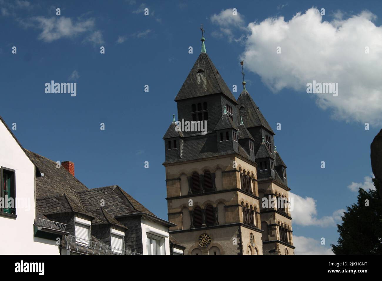 Old church tower in a small town Stock Photo - Alamy