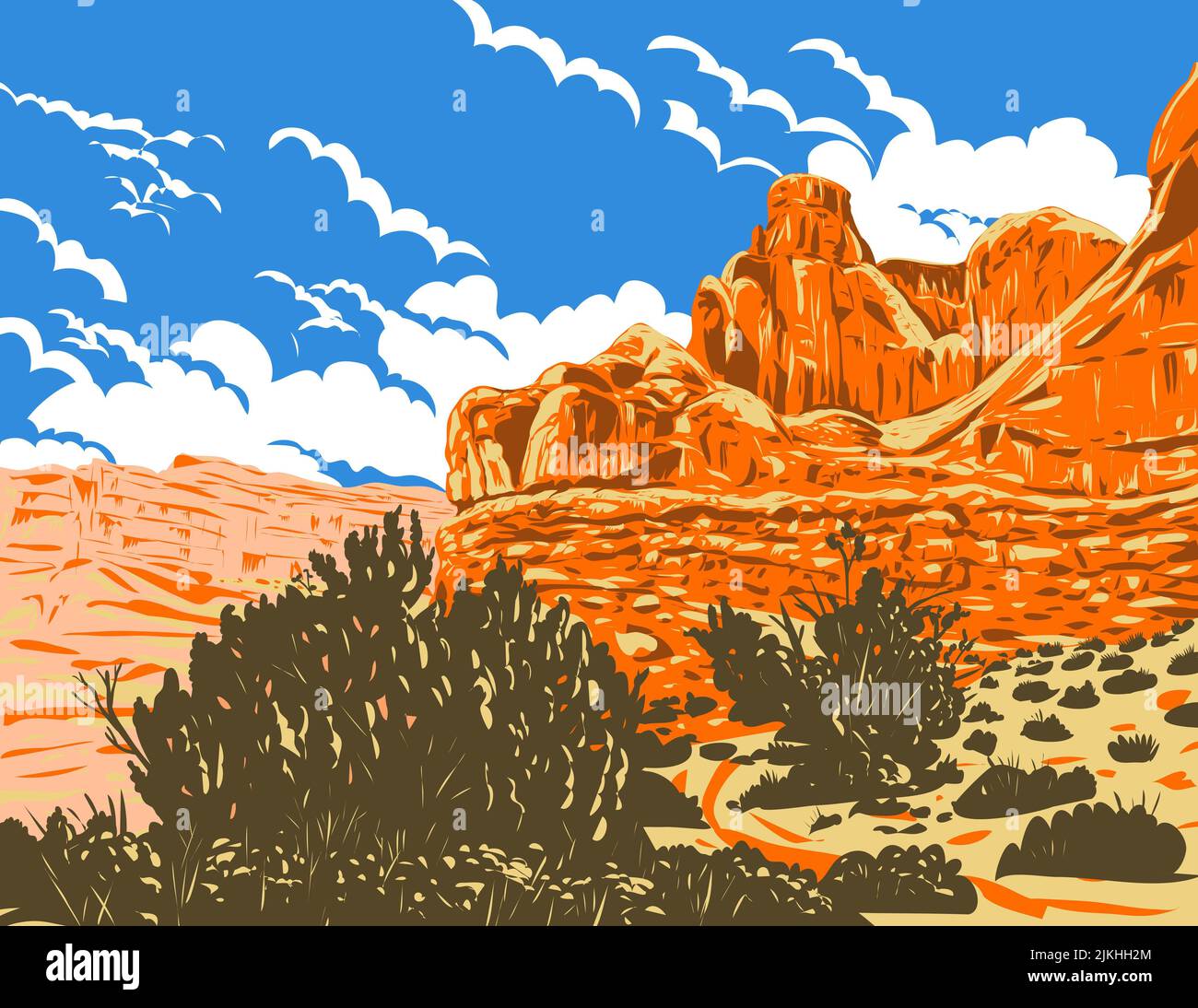 WPA poster art of Park Avenue Trail on Arches Entrance Road in Arches ...