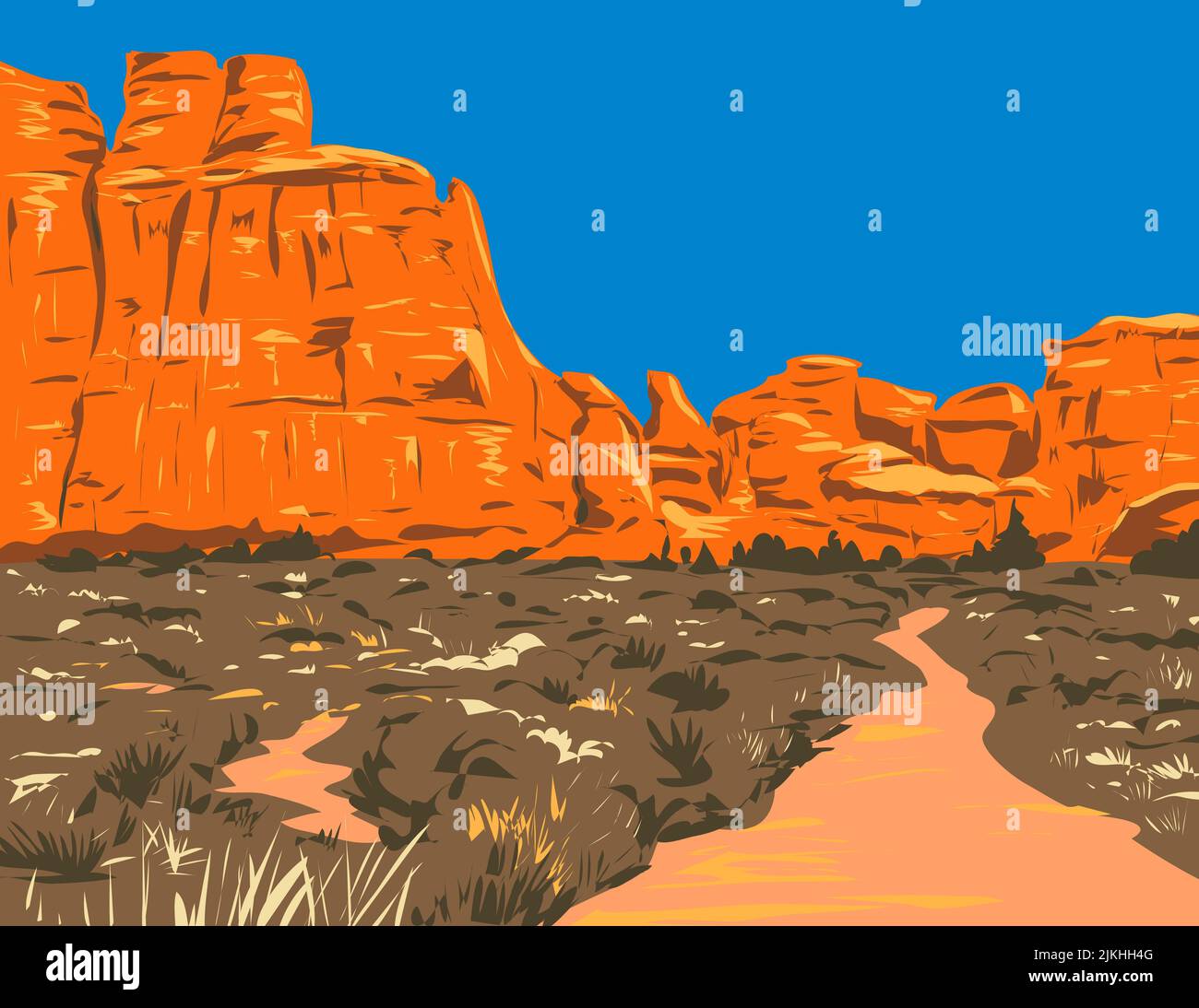 WPA poster art of Park Avenue Trail on Arches Entrance Road in Arches ...
