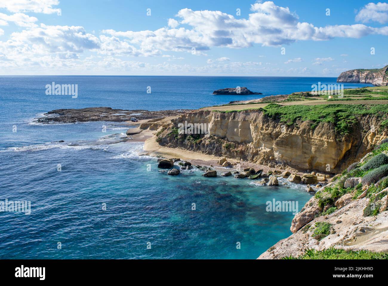 Landscape shot of the coastline of the island of Gozo, in the Maltese ...