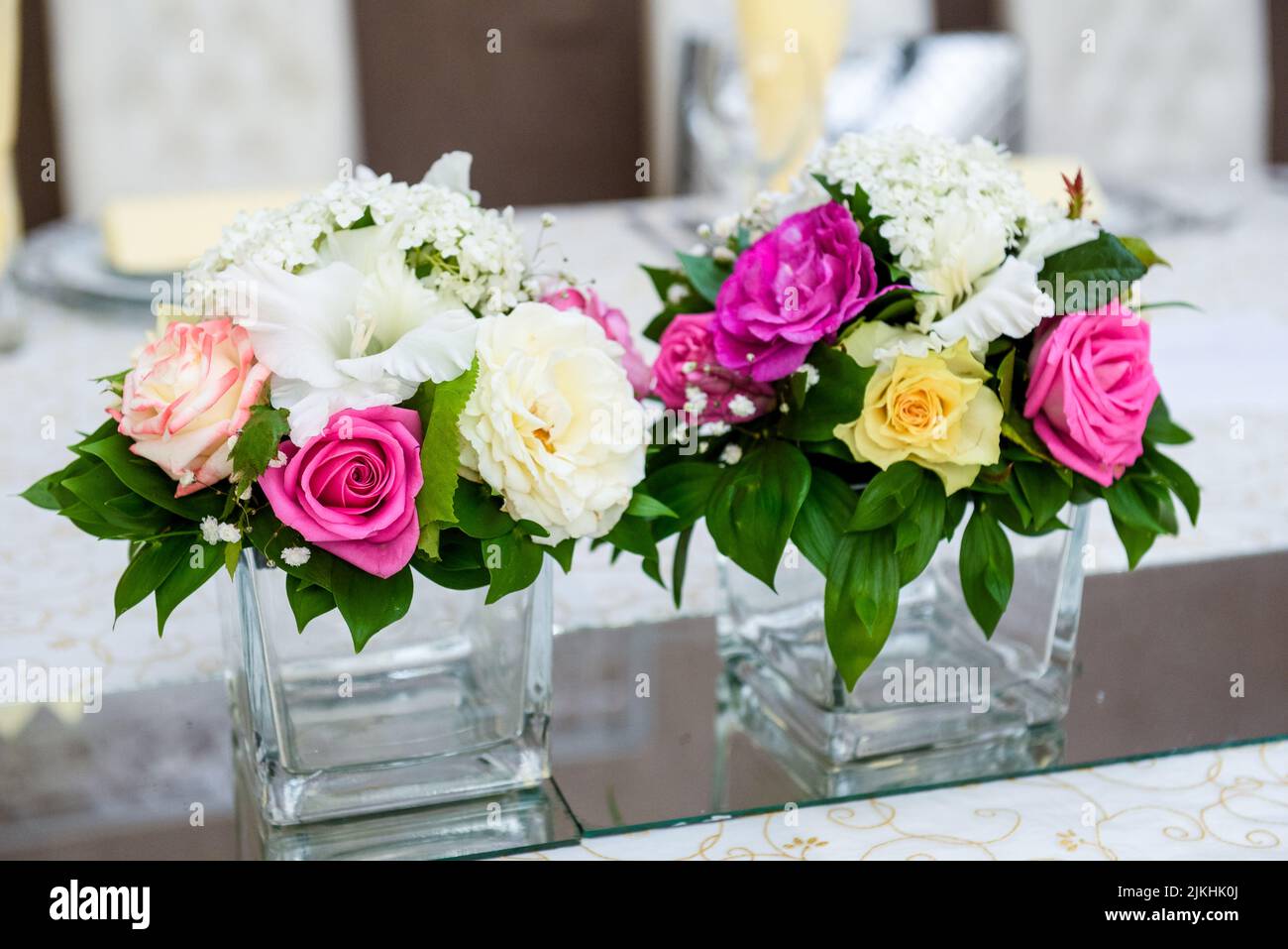 A closeup shot of natural flower composition for a wedding party Stock ...