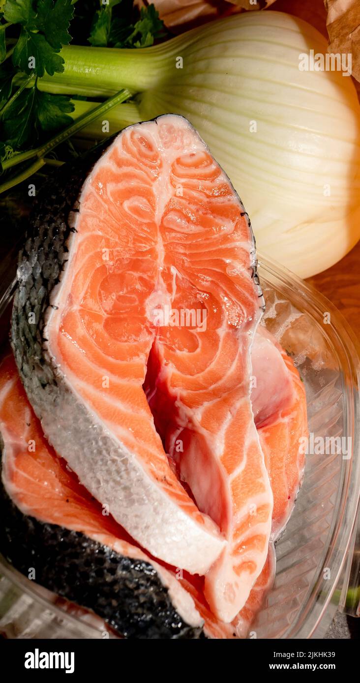 Top view salmon steaks hi-res stock photography and images - Alamy