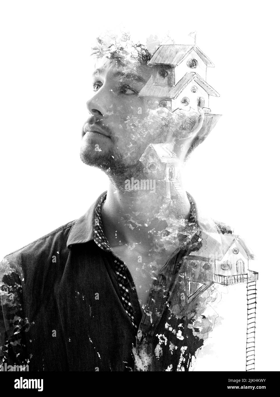 Surreal artwork merging portrait and a painting Stock Photo - Alamy