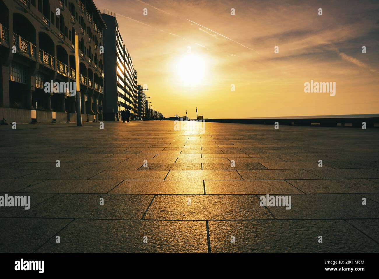 A beautiful view of residential buildings at sunset in Middelkerke ...