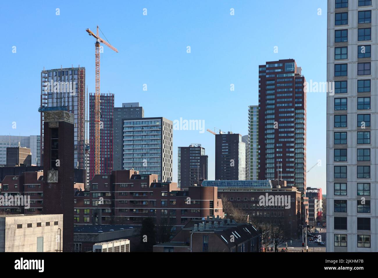 An aerial shot of the beautiful skyscrapers in Rotterdam, Netherlands ...