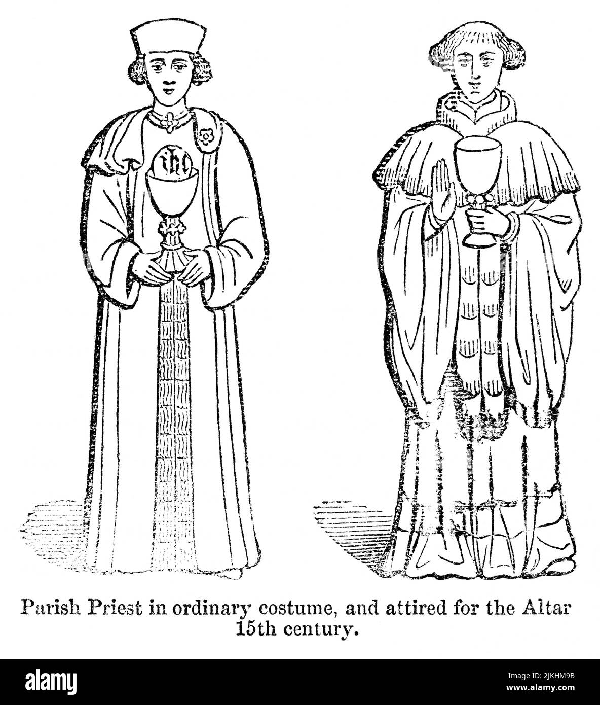 Parish Priest in Ordinary Costume, and Attired for the Altar, Fifteenth ...