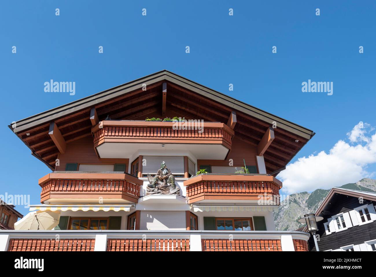 Distinctive building with carving, Oberstdorf, Bavaria, Germany Stock ...