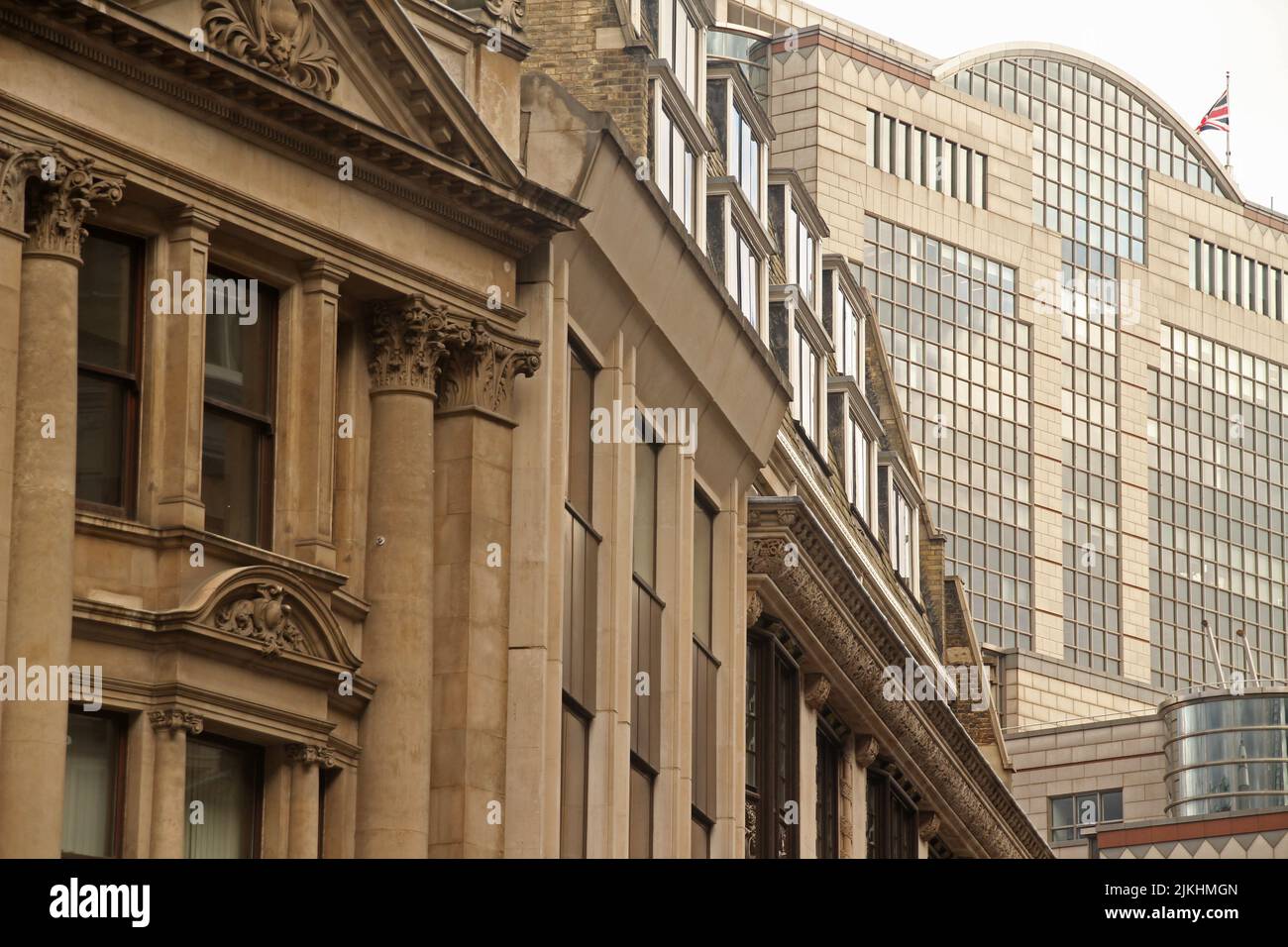 An exterior view of beautiful architectural buildings in London, the ...
