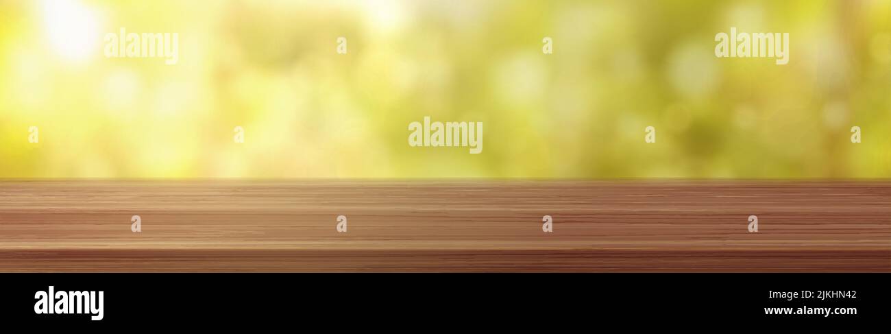 Wooden table perspective view on green blurred background. Wooden ...