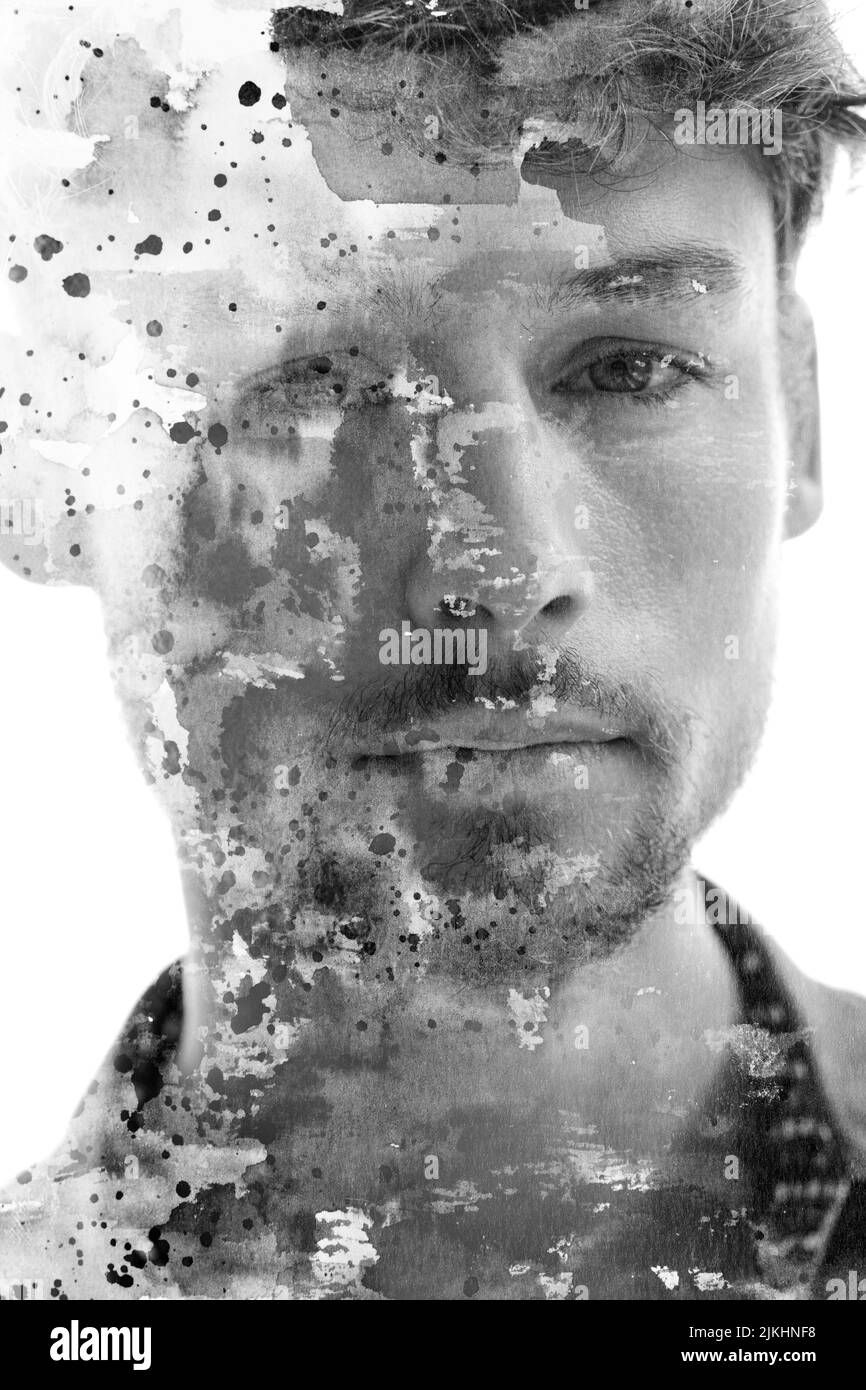 Paintography. Grungy texture merged with a portrait Stock Photo - Alamy