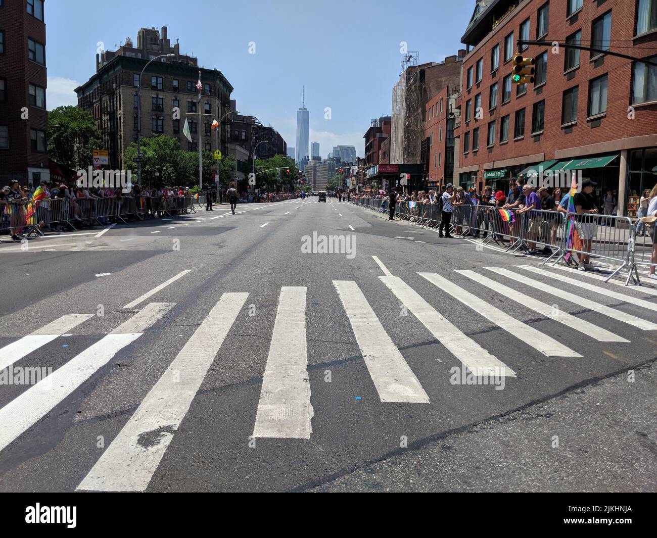 A crosswalk in Manhattan, New York, USA, during Pride celebration Stock ...