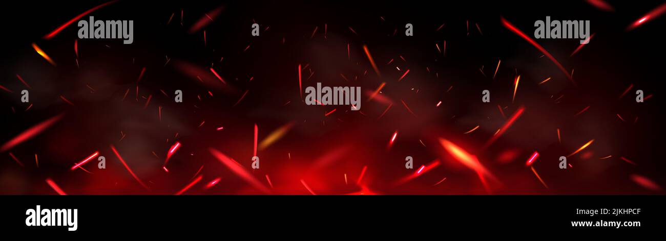 Red fire sparks overlay effect, burning campfire flame with ember ...