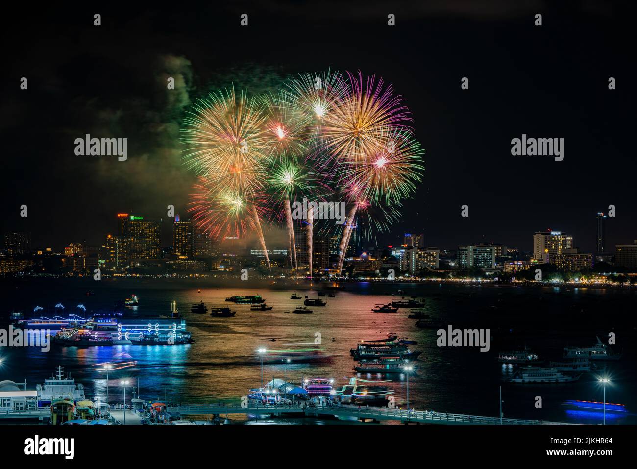 A beautiful scene of the firework festival at night in Pattaya ...