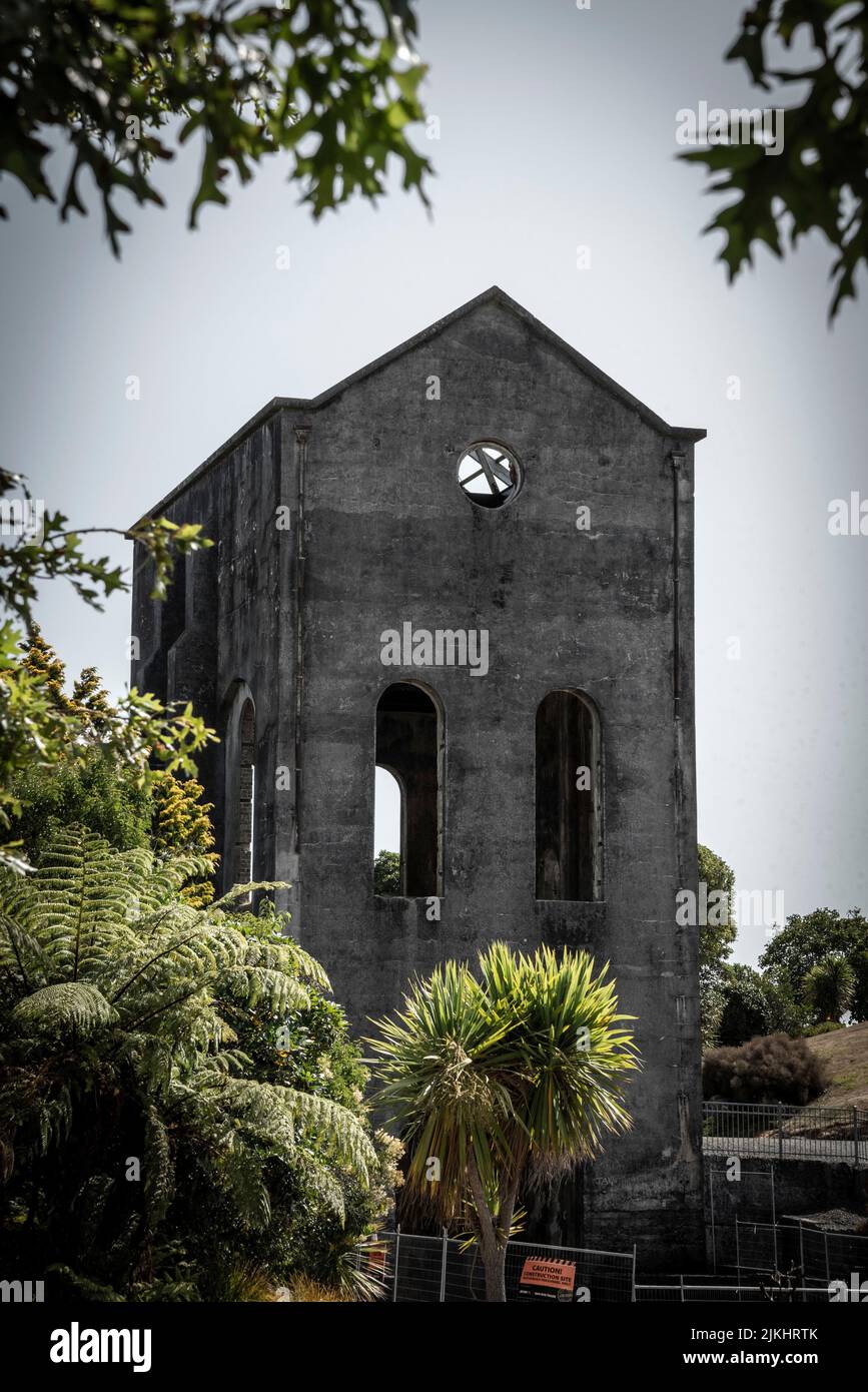 Old tall industrial building at Waihi gold mine in New Zealand Stock ...