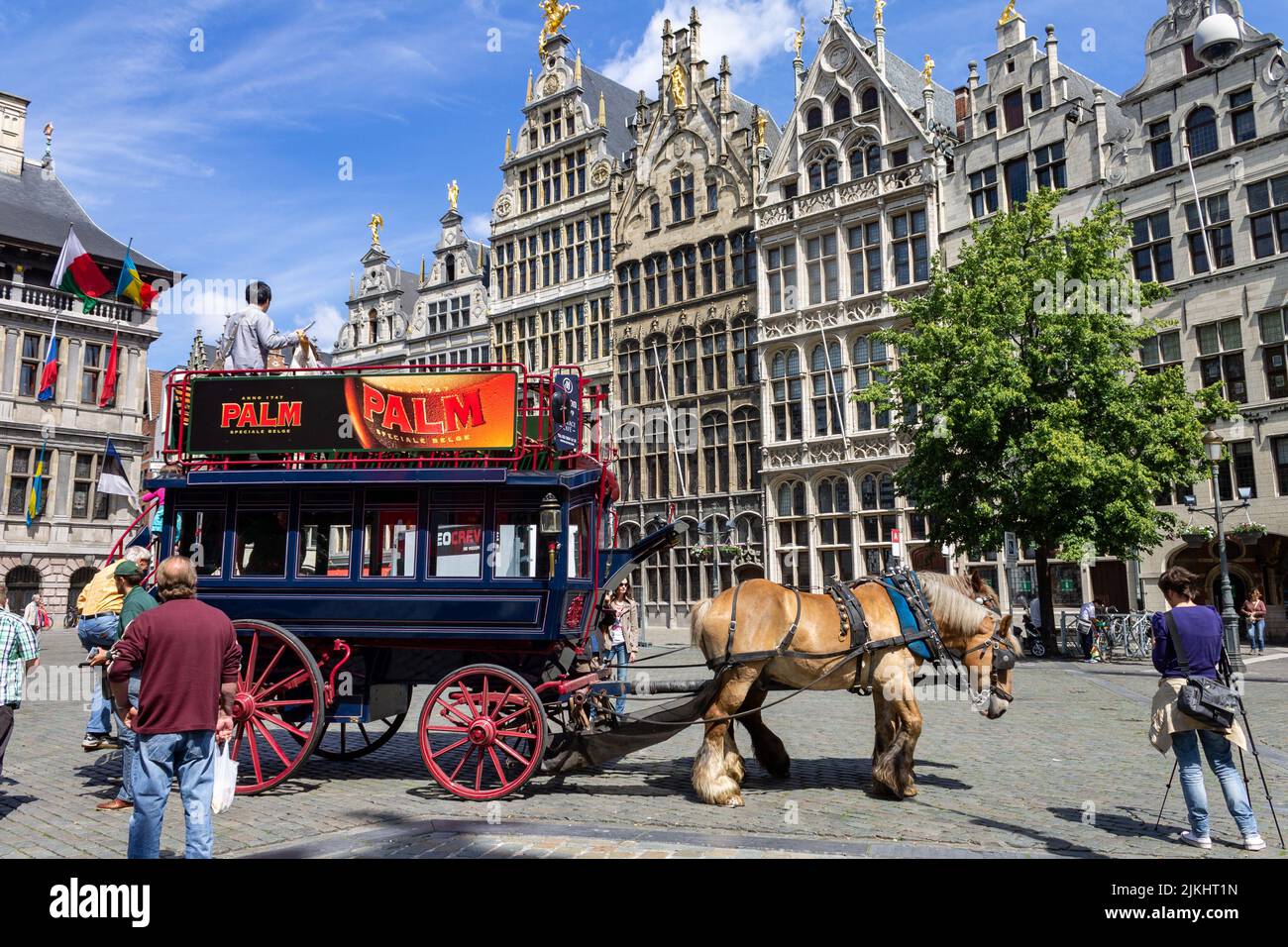 A cityscape of the historical Flemish building facades in Antwerp ...
