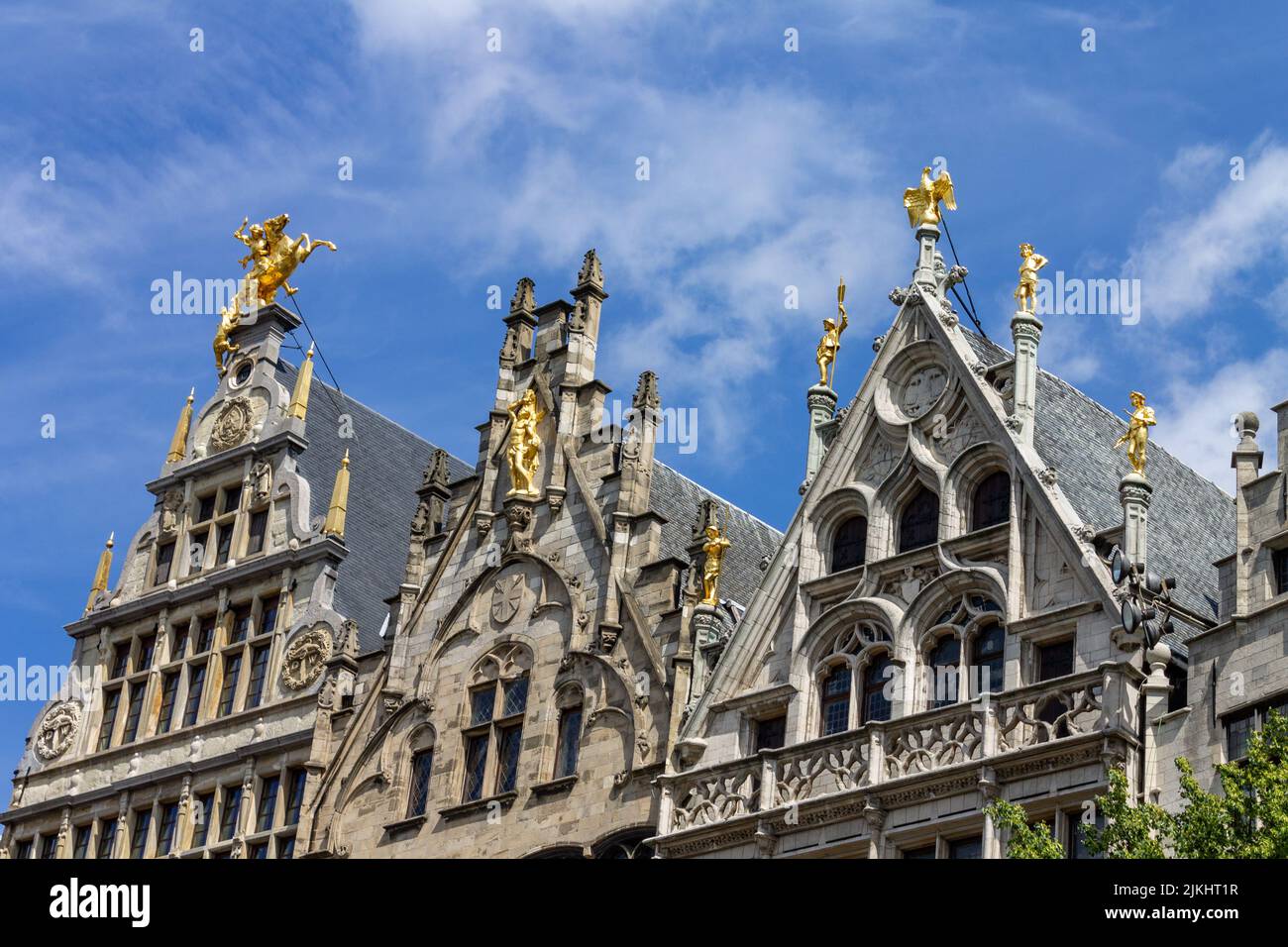 A cityscape of the historical Flemish building facades in Antwerp ...