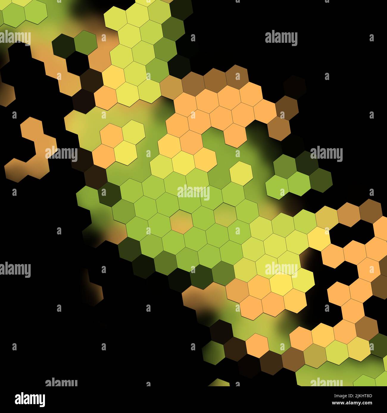 An illustration of geometrical hexagon patterns in green and black ...