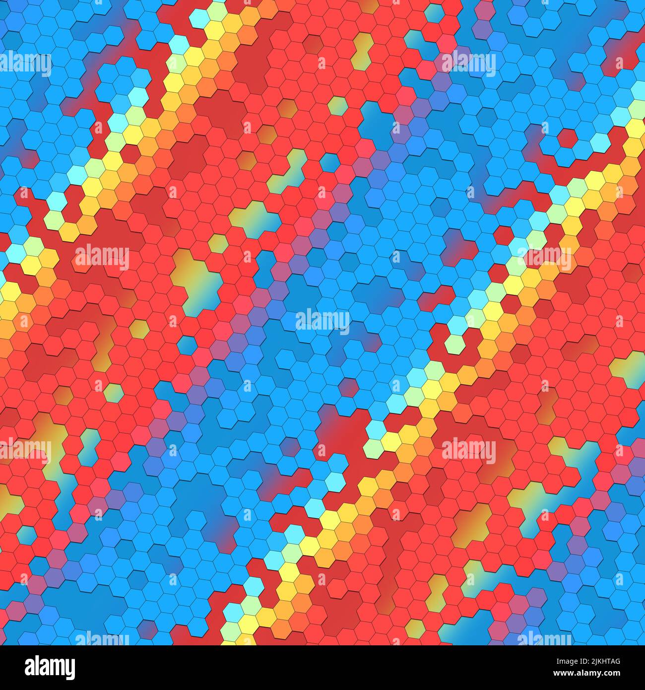 An illustration of geometrical hexagon patterns in red and blue colors ...