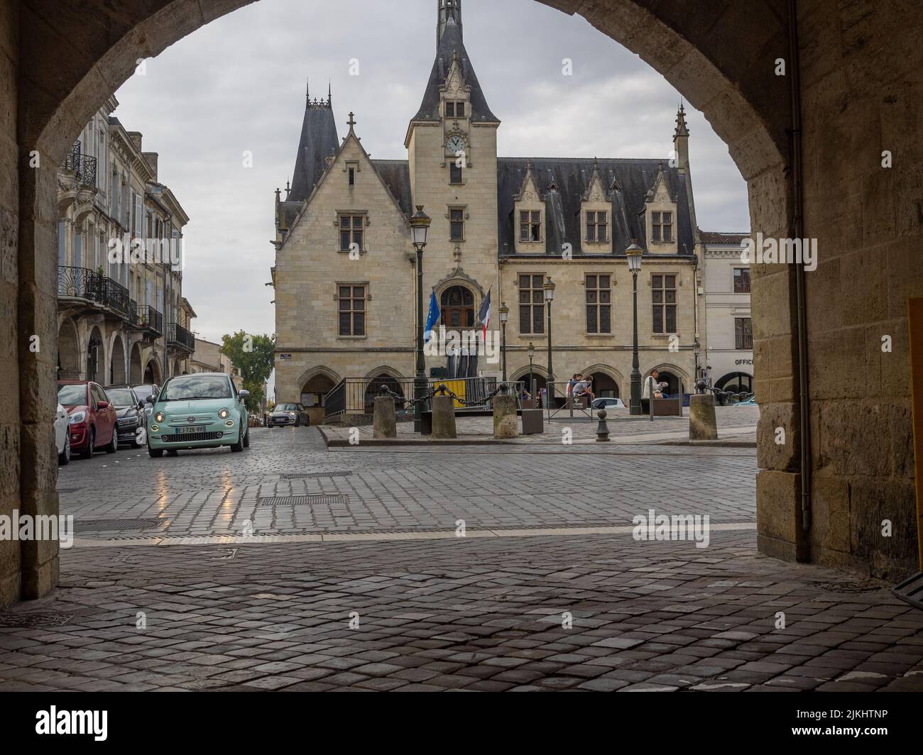 The townhall of the city in the wine district of Libournais near Saint ...