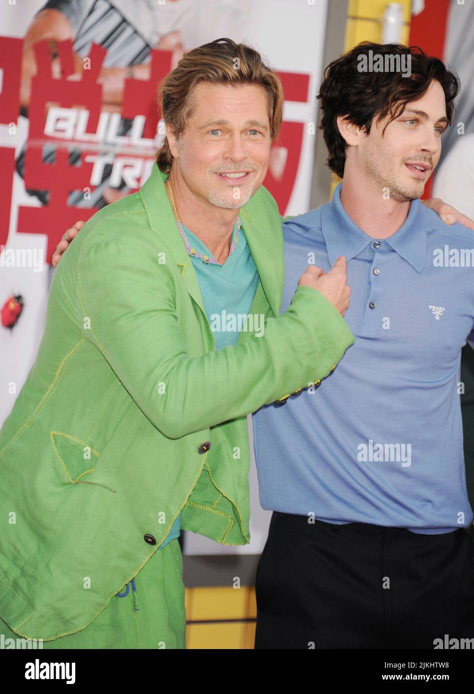 LOS ANGELES, CA - AUGUST 01: (L-R) Brad Pitt and Logan Lerman attend ...