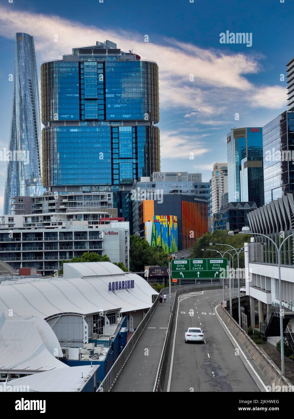 Skyscrapers under blue sky in Sydney CBD, Sydney highway bridge and ...
