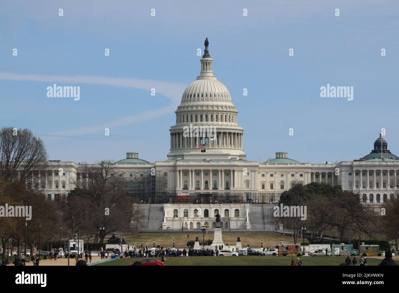 An aerial shot of the Unites States Capitol building under a clear blue ...