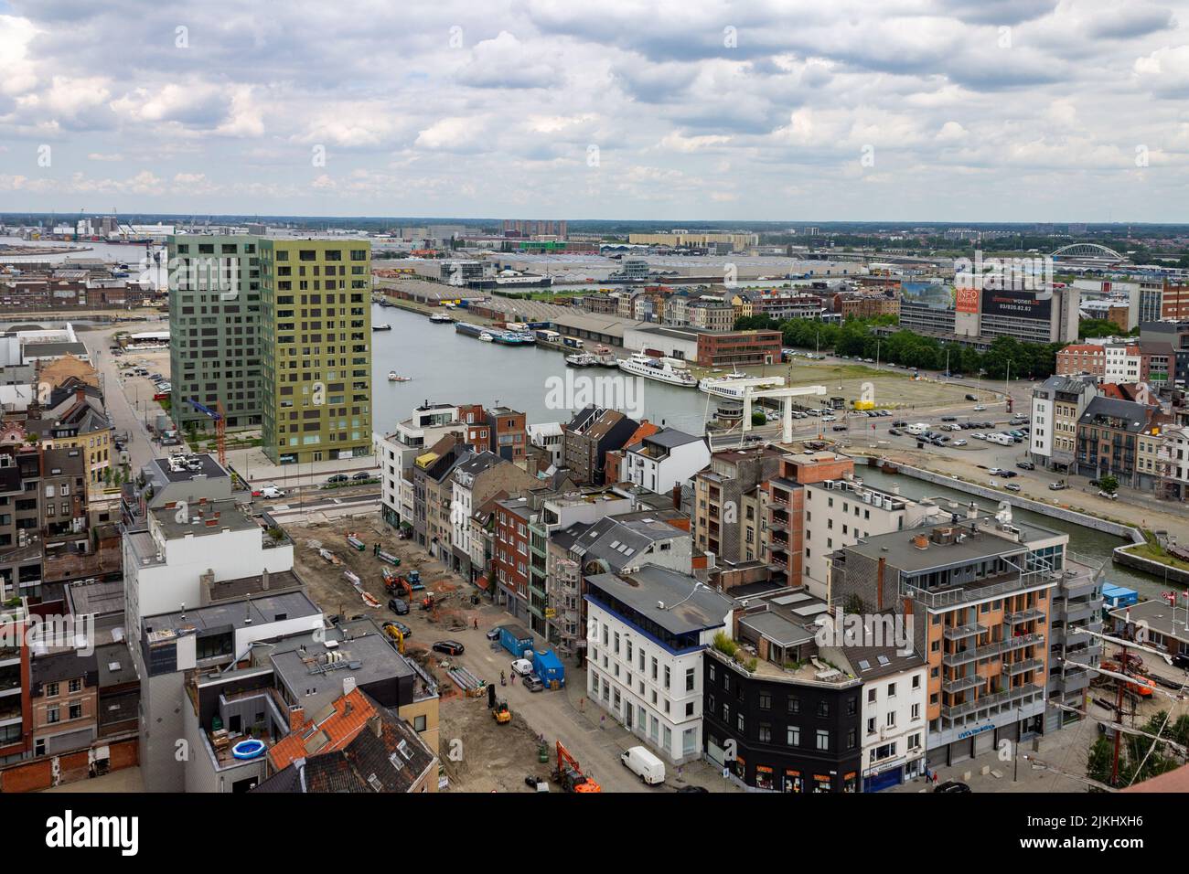 The docks with boats on the Scheldt river, Antwerp, Belgium, Europe ...