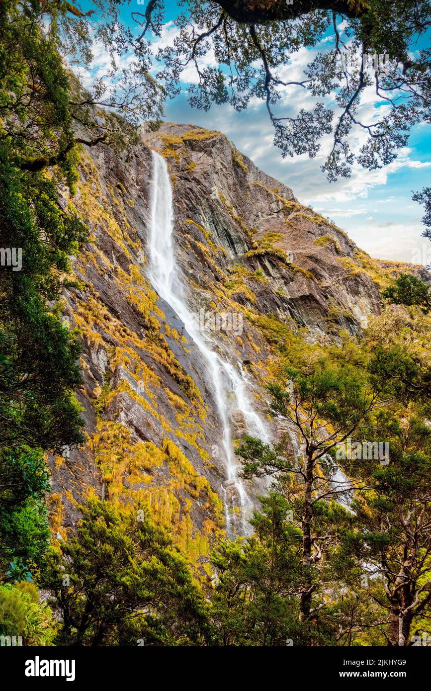 Earland Falls at the famous Routeburn Track, Fiordland National Park ...