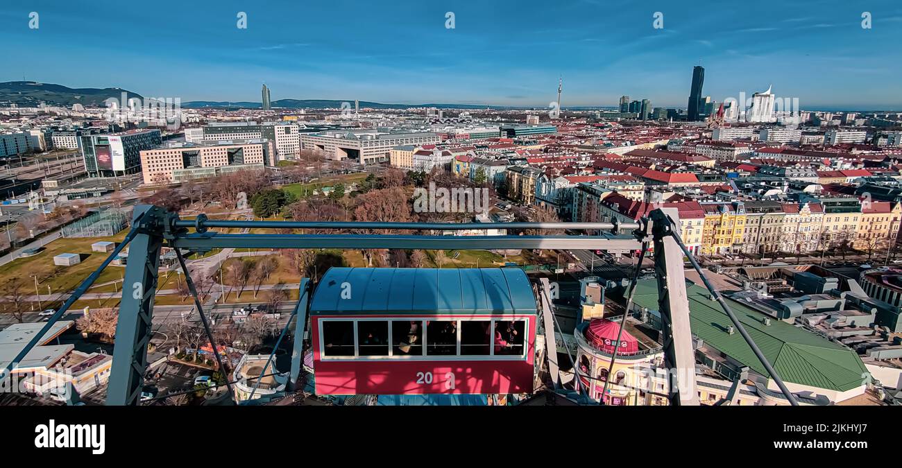 A view from the cabin of the ferris wheel "Wiener Riesenrad" in Vienna ...