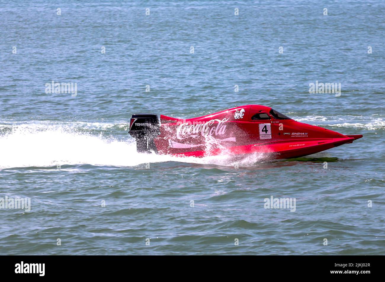 A red "Coca Cola" powerboat at the powerboat competition in Bang Saray ...