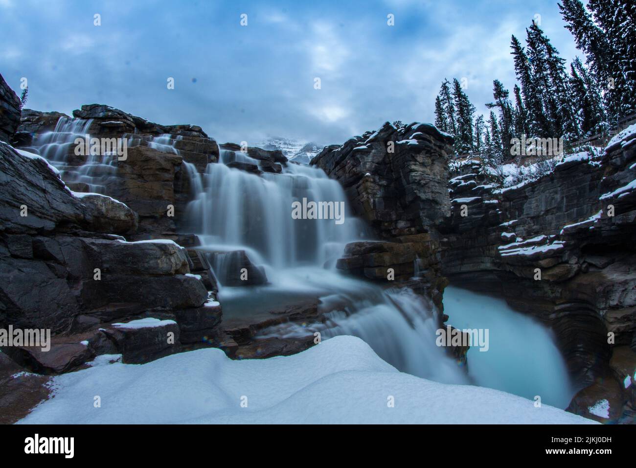 A beautiful Athabasca Falls, a waterfall in Jasper National Park on the ...