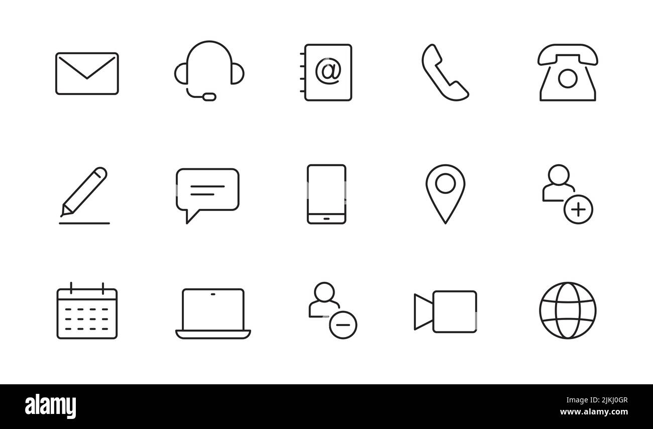 Contact, address line icon set. Mail, telephone adress, message symbol ...