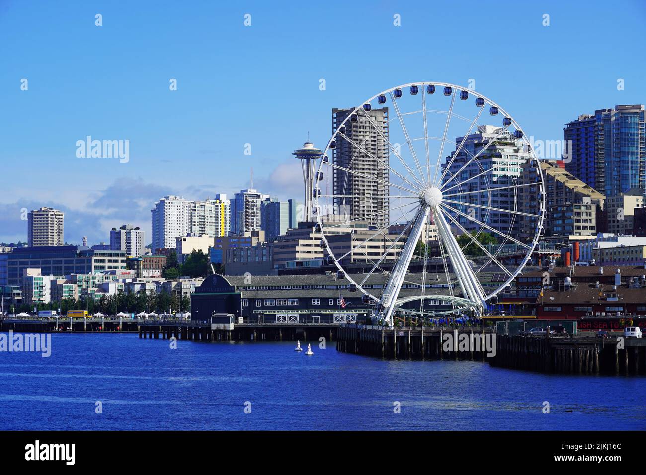 A beautiful view of Ferris Wheel at the Seattle pier, USA Stock Photo ...