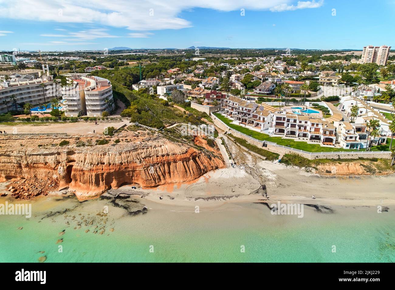 Drone point of view aerial shot Dehesa de Campoamor townscape with ...