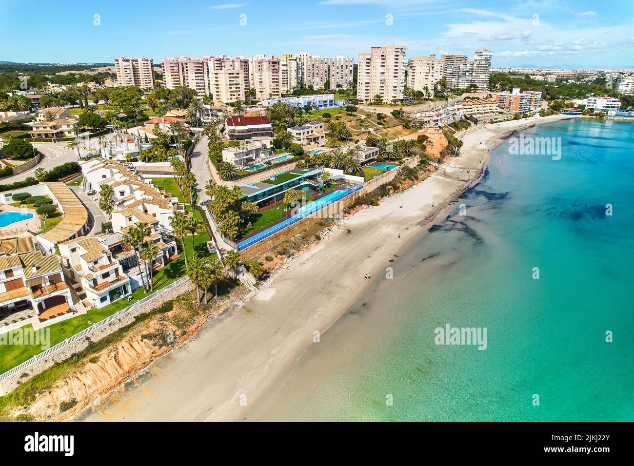 Drone point of view aerial shot Dehesa de Campoamor townscape with ...