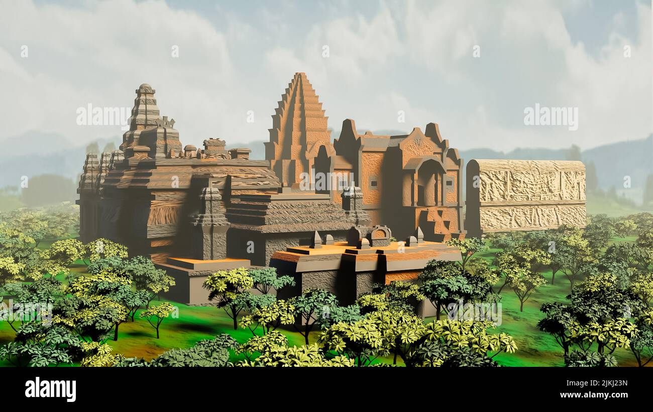 The 3D render illustration of Indian temple Stock Photo - Alamy