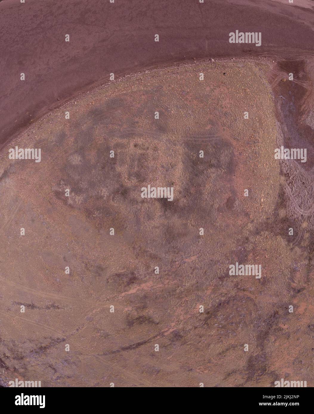 An aerial view of the area of lake Koyash in Native American ruins ...