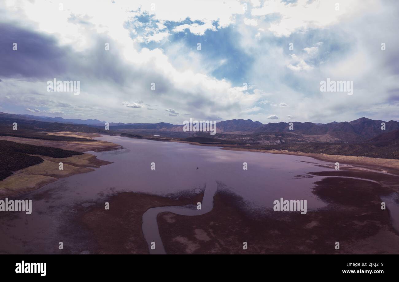 The lake Koyash with mountain in Native American ruins, Horshoe Dam ...