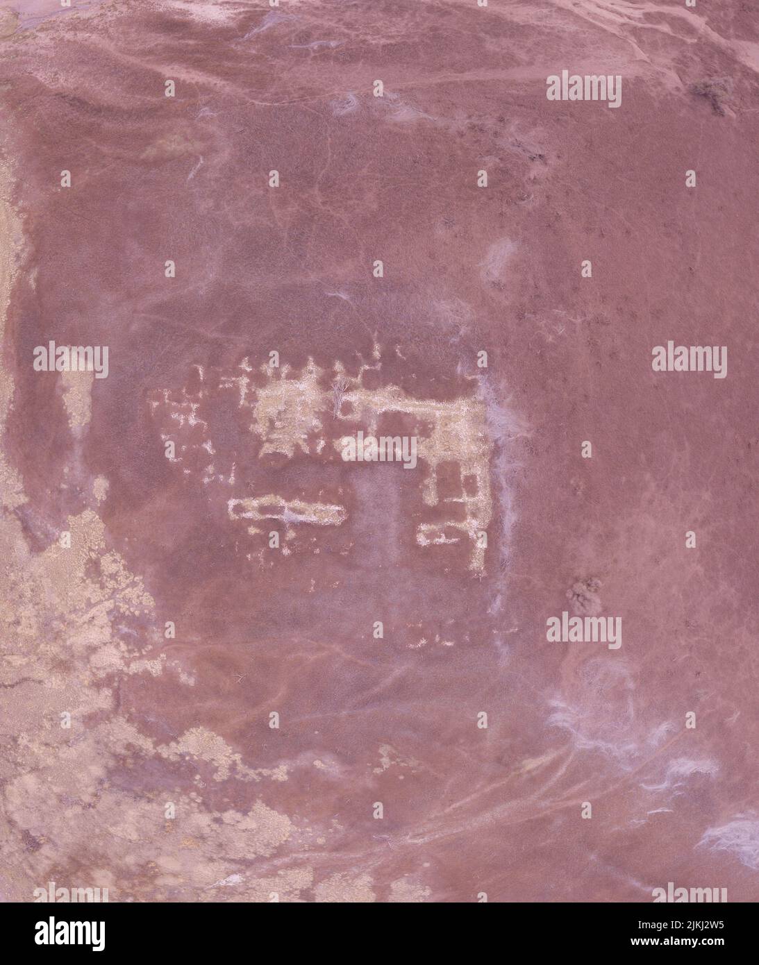 An aerial view of the area of lake Koyash in Native American ruins ...