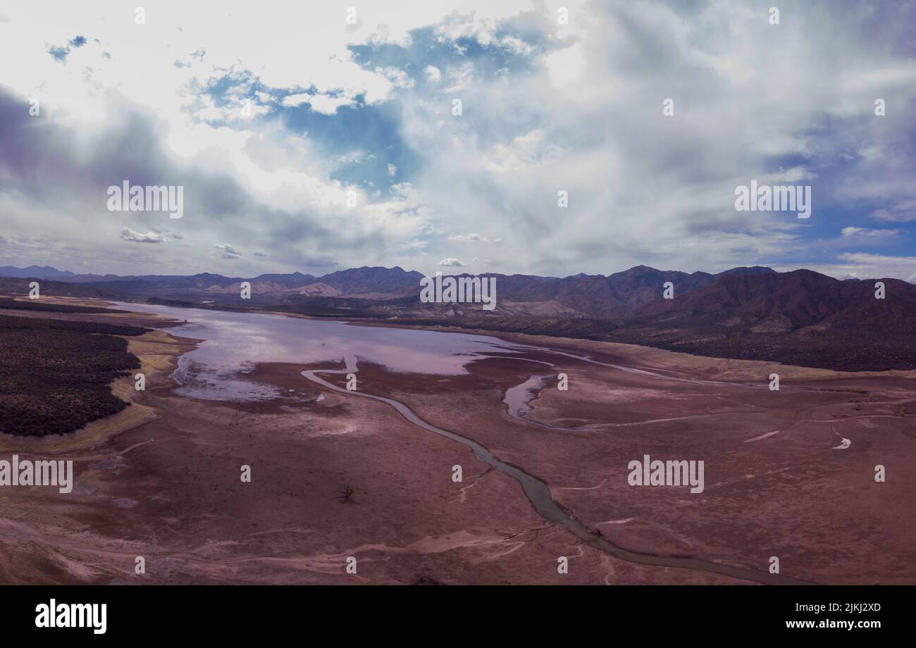 The lake Koyash with mountain in Native American ruins, Horshoe Dam ...