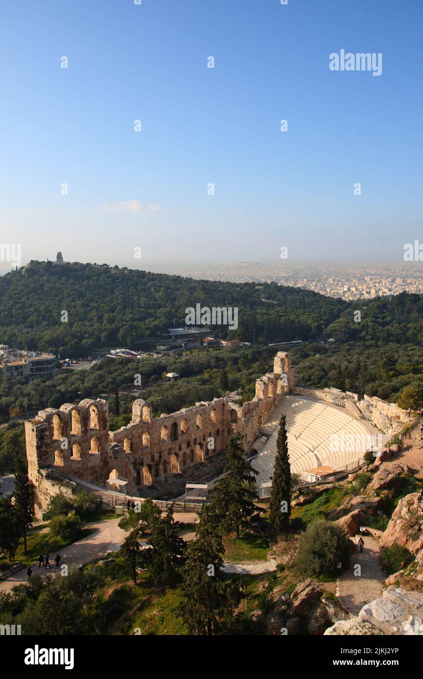 An aerial scenic view of ancient architecture of Athens, Greece Stock ...