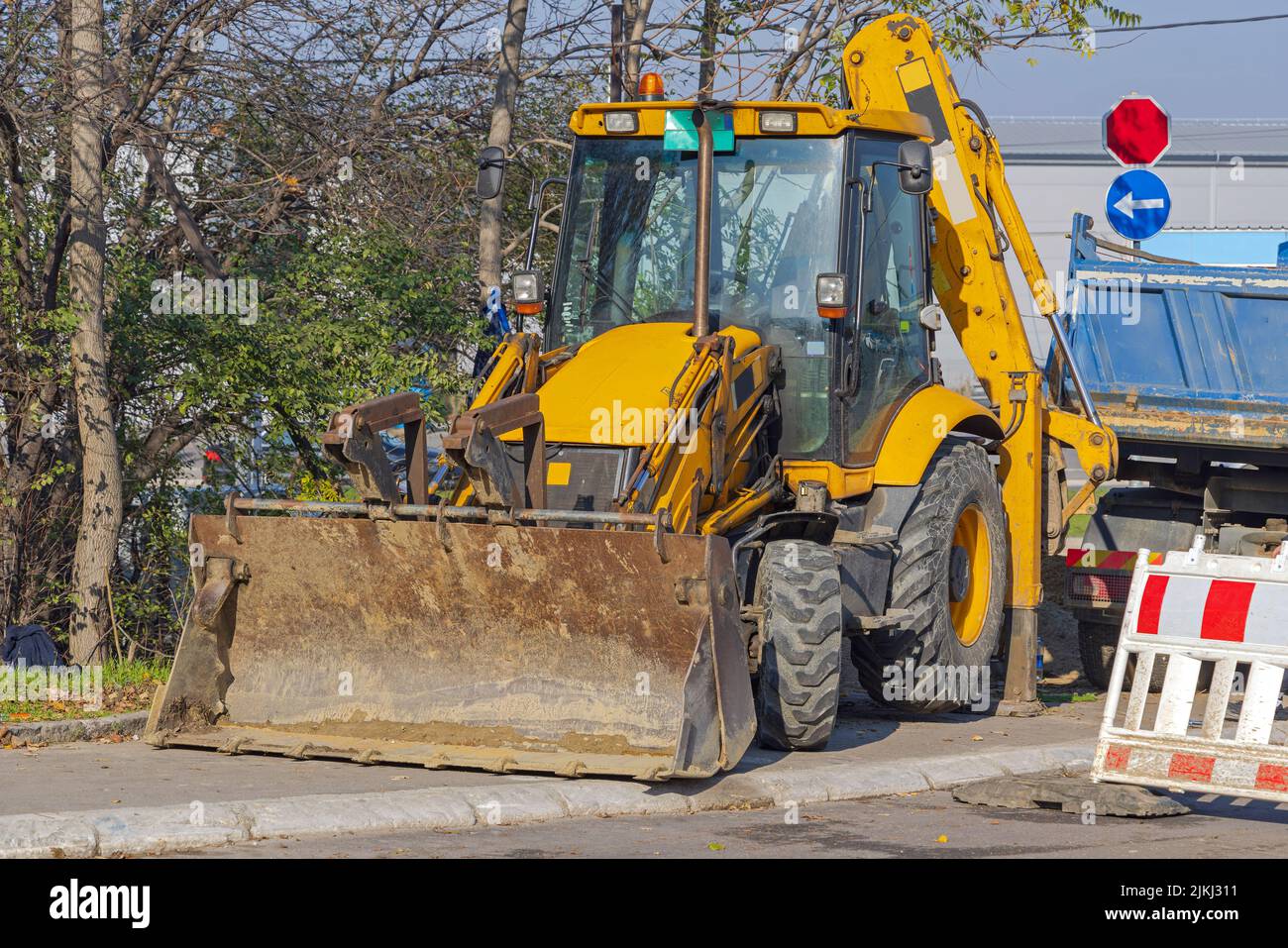Front Loader Digger Construction Machinery at Street Works Stock Photo ...