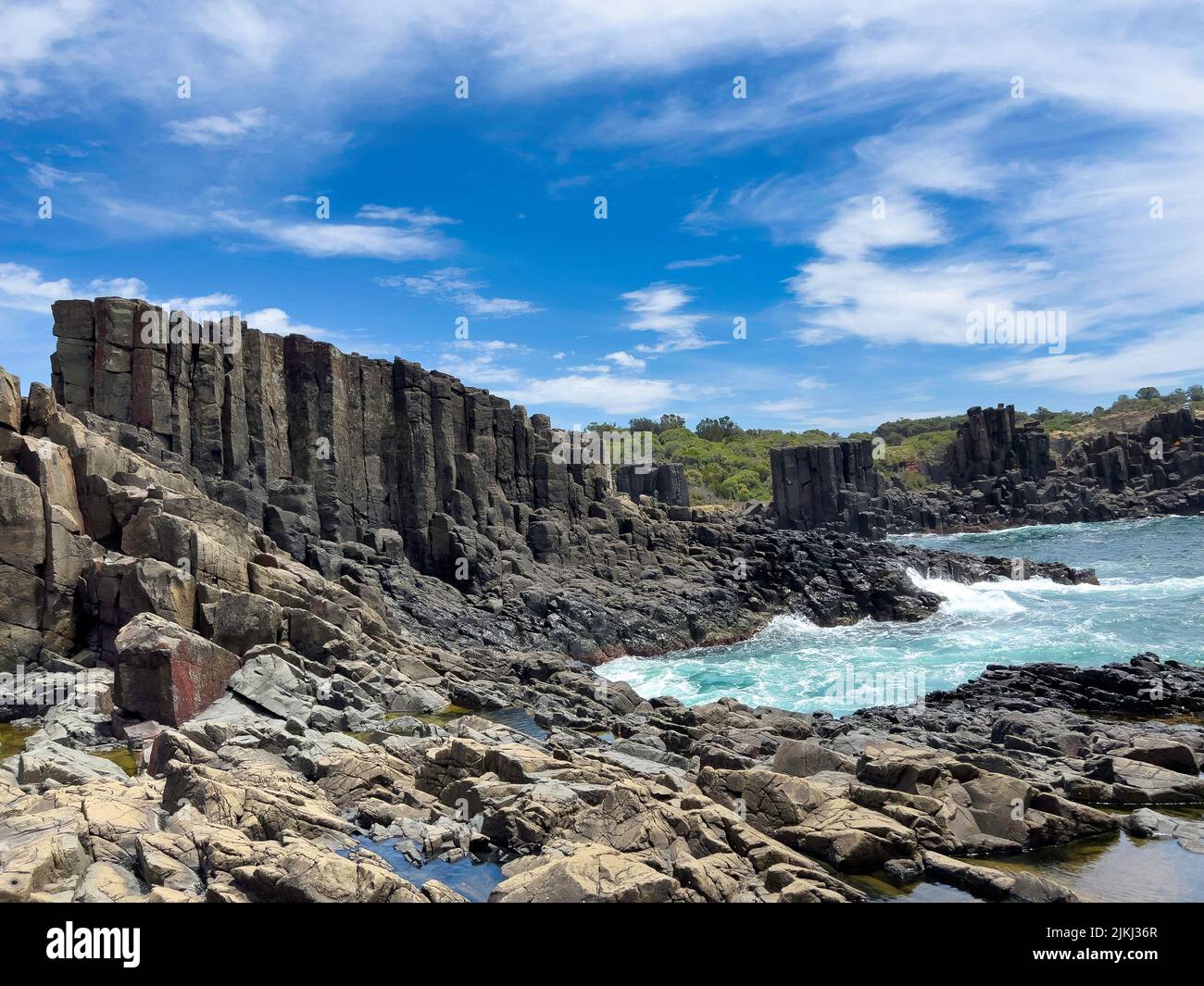 The landscape at Cathedral Rock, Kiama Australia. These volcanic rocks ...