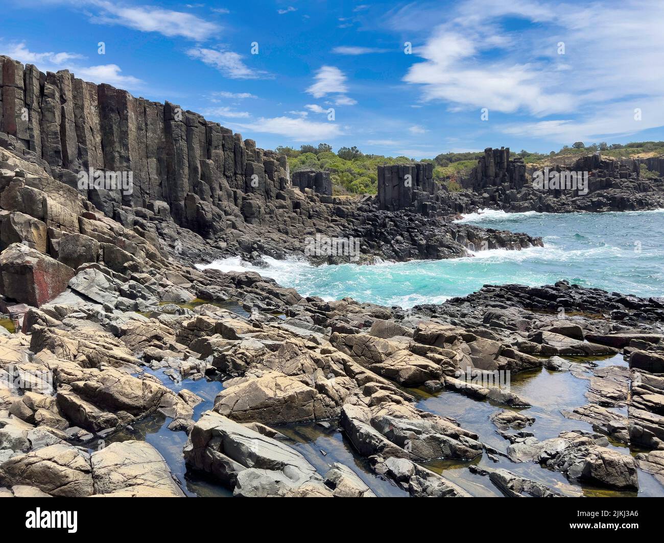 The landscape at Cathedral Rock, Kiama Australia. These volcanic rocks ...