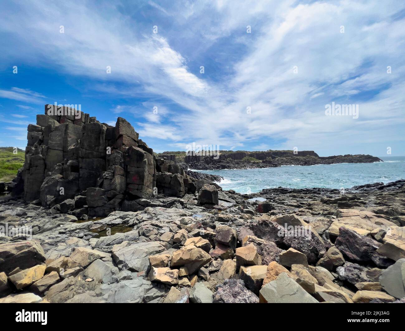 The landscape at Cathedral Rock, Kiama Australia. These volcanic rocks ...