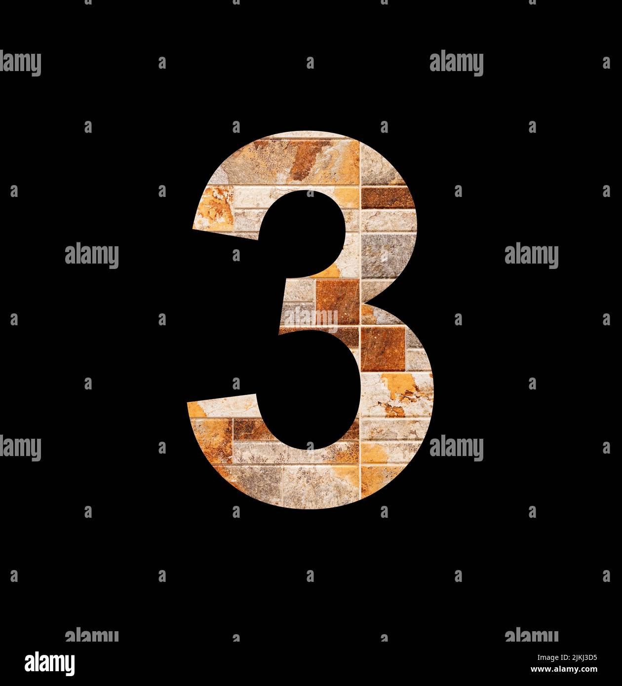 Number 3 - Three digit on rustic tile background Stock Photo - Alamy