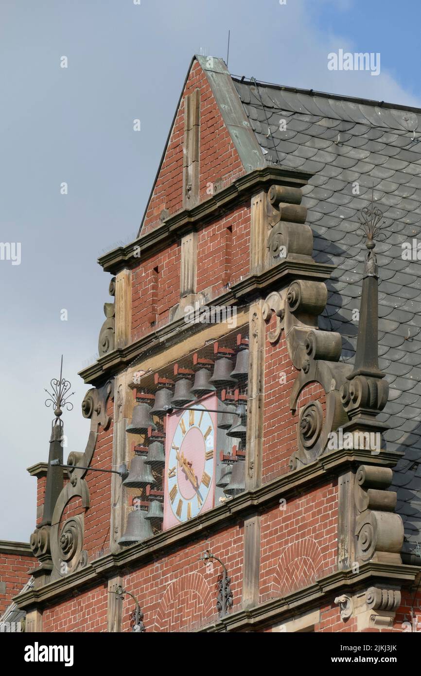 Robert Koch House, historical roof gable with clock, Wilhelmshaven ...